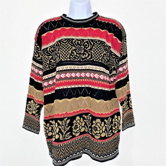 Rose | Sweaters | Rose Womens Vintage Floral Metallic Knit Sweater ...